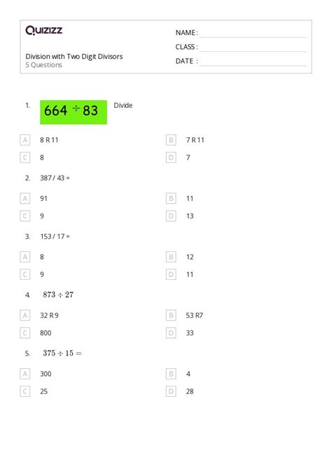 50 Division With Two Digit Divisors Worksheets For 6th Grade On