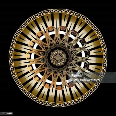 3d 바로크 벡터 라운드 만다라 패턴입니다 장식적인 꽃 배경입니다 기하학적 그리스 키 메 더 원 고대의 장식 골드 꽃 나뭇잎 우아함 럭셔리 현대 장식 바로크 디자인 0명에