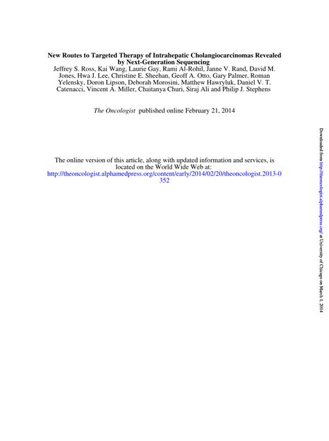 Pdf New Routes To Targeted Therapy Of Intrahepatic Cholangiocarcinomas Revealed By Next