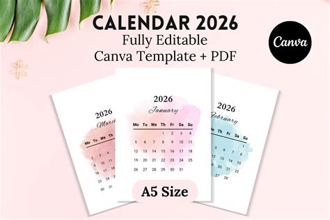 Editable Calendar 2026 Canva Template Graphic By Grow Your Biz