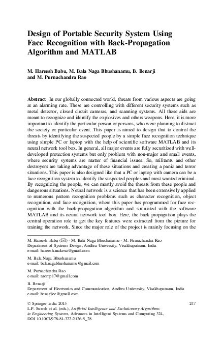Pdf Design Of Portable Security System Using Face Recognition With Back Propagation Algorithm