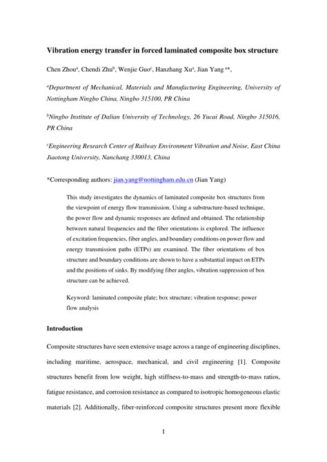 Pdf Vibration Energy Transfer In Forced Laminated Composite Box Structure