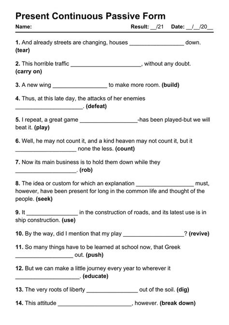 101 Present Continuous Passive Pdf Worksheets With Answers Grammarism
