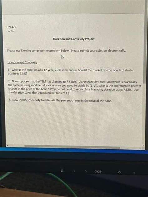 Solved Duration And Convexity Project Please Use Excel To