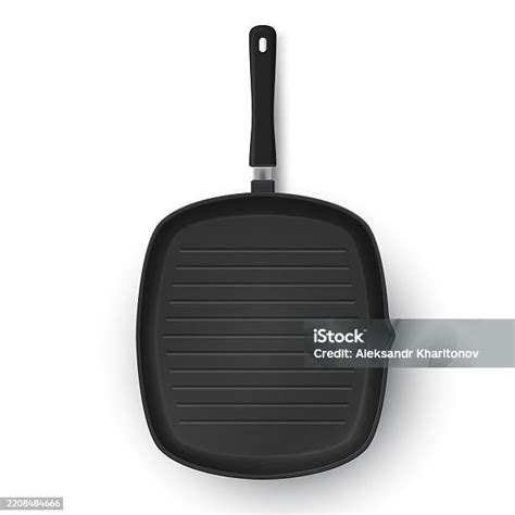 위에서 본 늑골이 있는 표면이 있는 정사각형 그릴 팬의 그림으로 고기나 야채를 요리하는 데 이상적입니다 가정 생활에 대한 스톡 벡터 아트 및 기타 이미지 Istock