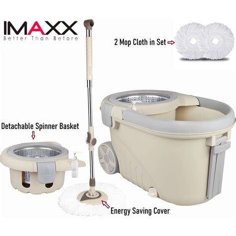 Imaxx Spin Mop Sm 03 Pro With 2 Mop Refill Energy Saving Cover Extra Long Mop Stick With Wheel