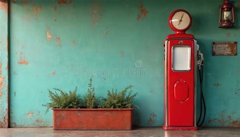 Vintage 1950s American Gas Pump Bright Red With Retro Design Elements