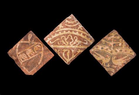 Bonhams Three Medieval Encaustic Floor Tiles 14th Century