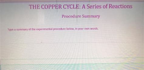 Solved The Copper Cycle A Series Of Reactions Pre Lab