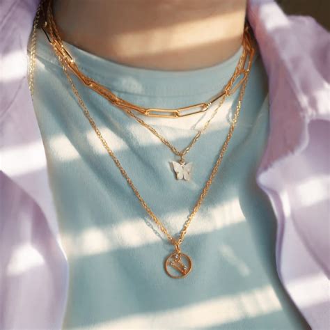 Zodiac Layered Necklace Set Of 3 Butterfly Layered Necklace Paperclip