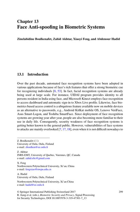 Pdf Face Anti Spoofing In Biometric Systems
