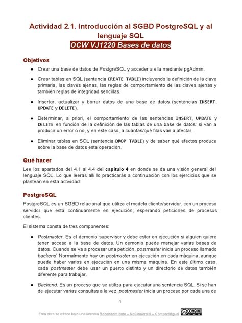 ocw vj1220 actividad 2 1 introducción al sgbd postgresql y al lenguaje