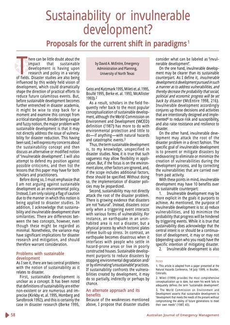 Pdf Sustainability Or Invulnerable Development Proposals For The