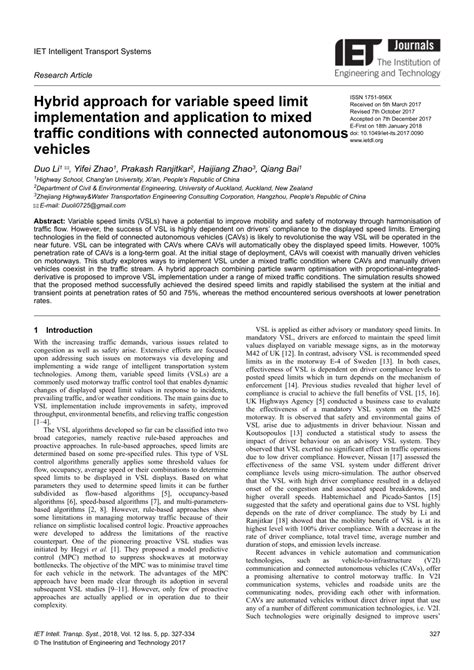 Pdf A Hybrid Approach For Variable Speed Limit Implementation And