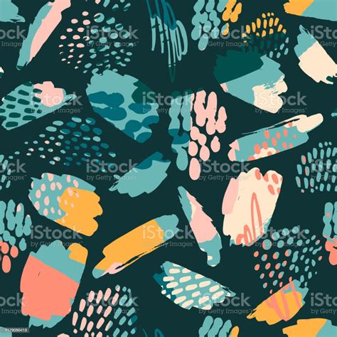 트렌디 한 손으로 그린 질감 반점 브러시 스트로크와 추상적 인 예술 원활한 패턴 그래픽 프린트에 대한 스톡 벡터 아트 및 기타 이미지 그래픽 프린트 그리기 낙서