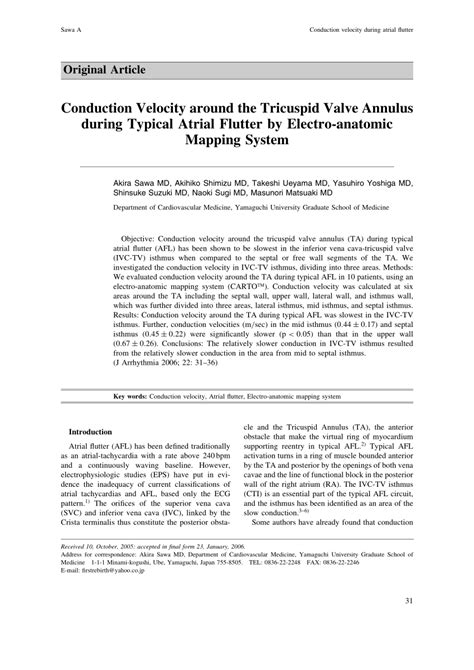Pdf Conduction Velocity Around The Tricuspid Valve Annulus During Typical Atrial Flutter By