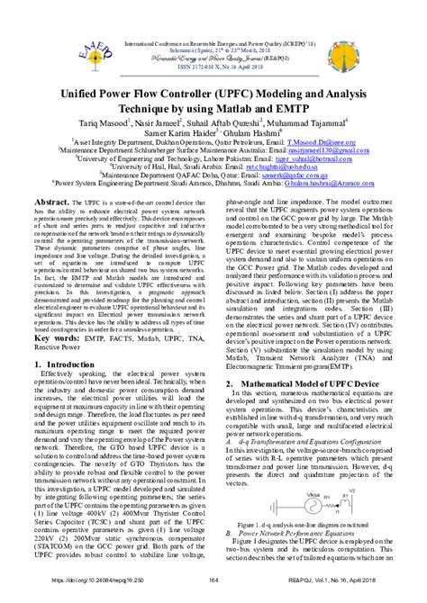 Pdf Unified Power Flow Controller Upfc Modeling And Analysis Technique By Using Matlab And Emtp