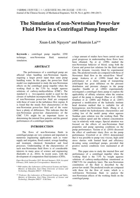 Pdf The Simulation Of Non Newtonian Power Law Fluid Flow In A Centrifugal Pump Impeller