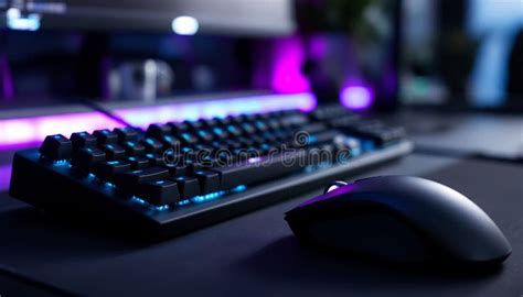Illuminated Gaming Setup Keyboard And Mouse In A Vibrant Tech Space