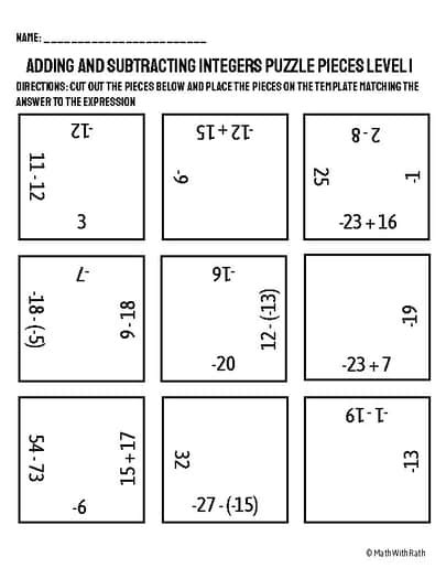 Integer Properties Puzzle By Math With Rath Tpt