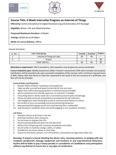 4 Week Internship Program On Internet Of Things Pdf Internet Of Things Arduino