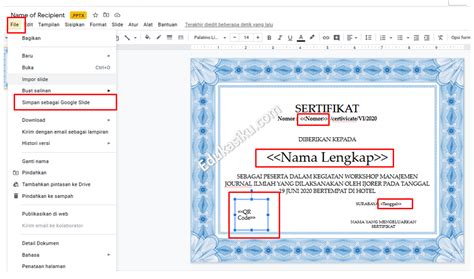 cara membuat sertifikat dilengkapi dengan barcode secara automatis