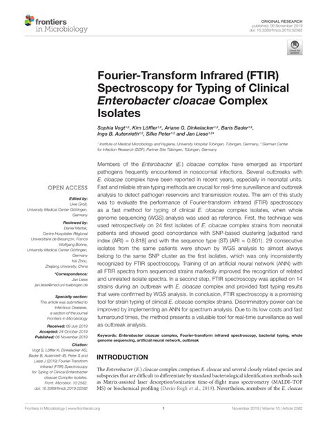 Pdf Fourier Transform Infrared Ftir Spectroscopy For Typing Of Clinical Enterobacter Cloacae