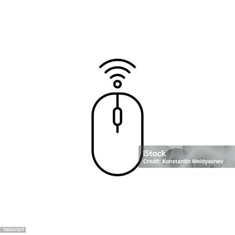하드웨어 와이파이 마우스 아이콘 Ui 및 Ux 웹 사이트 또는 모바일 응용 프로그램에 대한 간단한 얇은 라인 하드웨어 아이콘의 개요 벡터 0명에 대한 스톡 벡터 아트 및