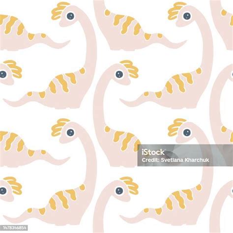 공룡 완벽 한 패턴입니다 간단한 스칸디나비아 리노컷 스타일의 큰 눈을 가진 손으로 그린 만화 공룡 캐릭터 벡터 그림입니다 흰색 배경에 트렌디한 파스텔 성 중립 팔레트 0명에