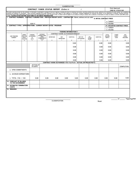 Fillable Contract Funds Status Report 1998 Printable Pdf Download