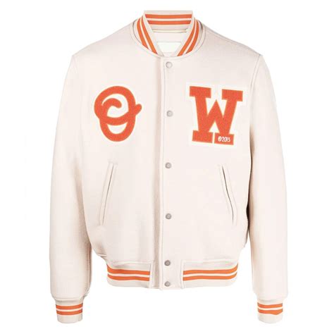 Off White Wool Ow Logo Patch Varsity Jacket