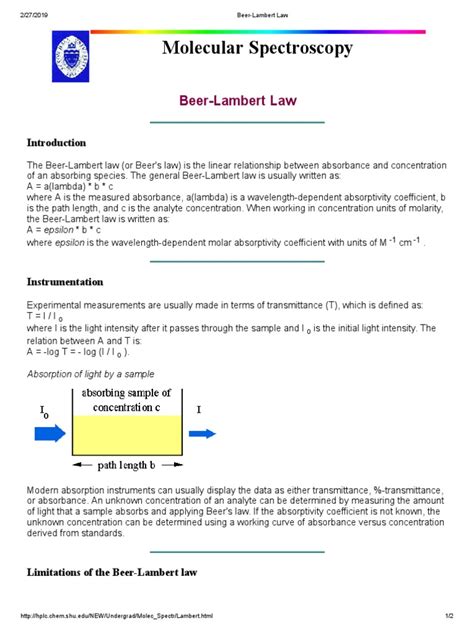 Beer Lambert Law Pdf Absorbance Absorption Electromagnetic