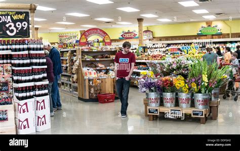 Bright Colorful Spacious Interior Of Trader Joes Market With Displays