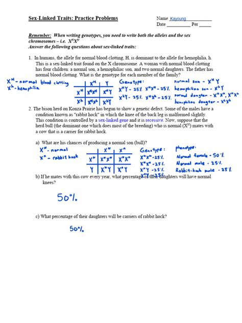 Science Sex Linked Practice Problems Pdf Evolutionary Biology