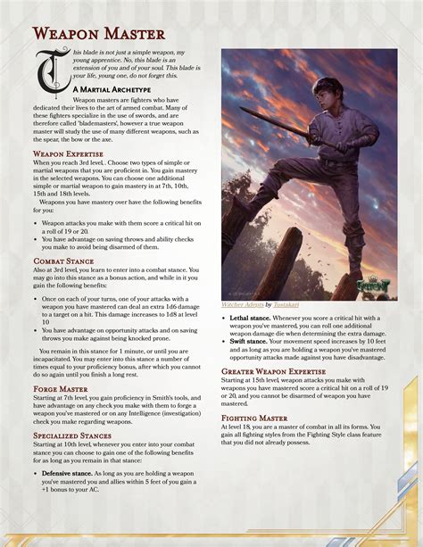 Weapon Master A Fighter Subclass Runearthedarcana