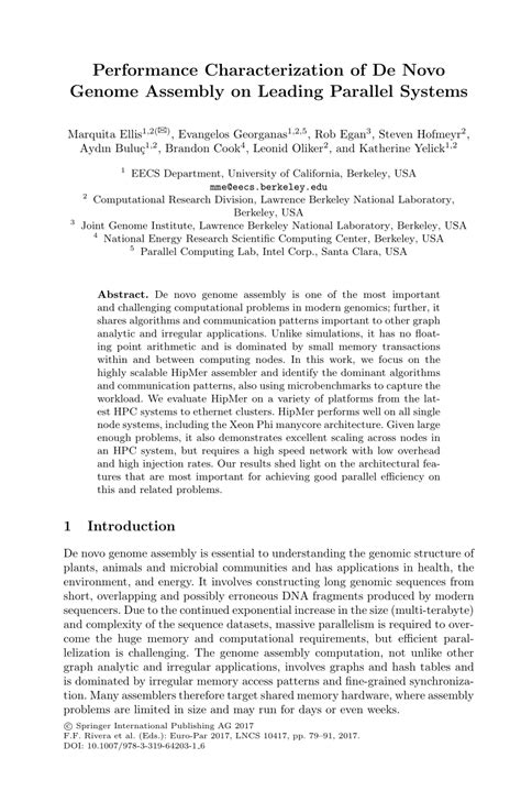 Pdf Performance Characterization Of De Novo Genome Assembly On Leading Parallel Systems
