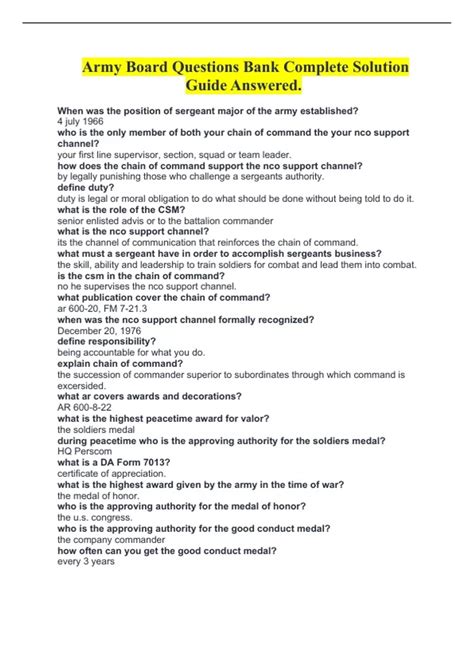 Army Board Questions Bank Complete Solution Guide Answered Army Board Stuvia US