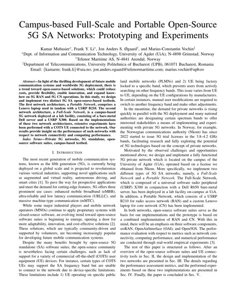 pdf campus based full scale and portable open source 5g sa networks