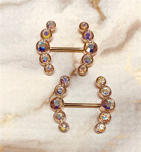 14g Rose Gold Colorful Crystals Nipple Piercing Jewelry Barbells