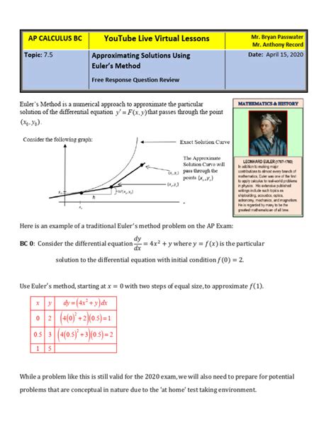 Day16 Eulersmethod Frqreviewsolutions Pdf Derivative Equations