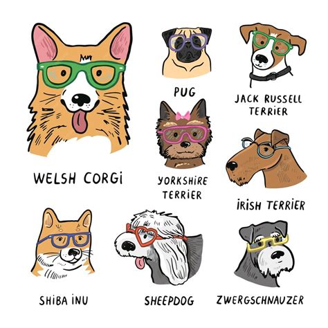 Premium Vector Set Of Cute Dog Breeds Hand Drawn Vector Illustration