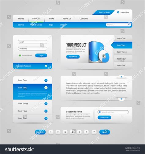 Web Ui Controls Elements Gray And Blue 1 Navigation Bar Buttons Slider Message Box