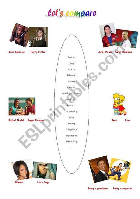 Comparison Esl Worksheet By Elo8577