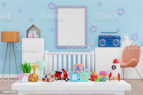 인형과 장난감이 있는 아기 아이 방의 빈 프레임 모형 보육원 어린이 방 3d 렌더링 0명에 대한 스톡 사진 및 기타 이미지 0명 3차원 형태 가구 Istock