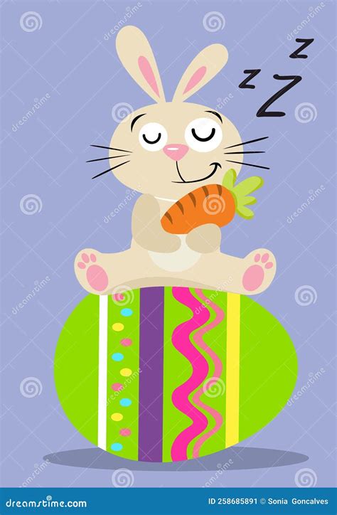 Cute Illustration With Funny Bunny Sleeping Holding A Carrot Stock