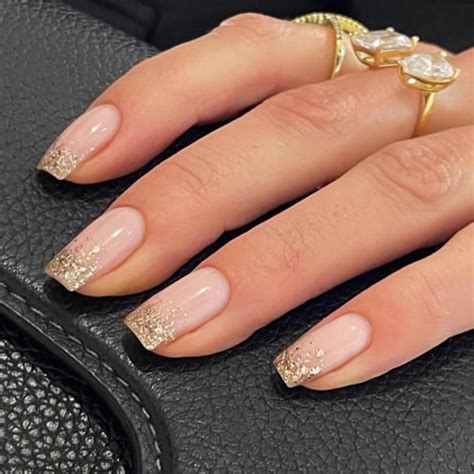 Babalal Gold Press On Nails Short Fake Nails Square Glue On Nails Bling