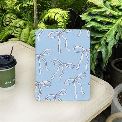 Cute Bows Blue Ipad Case With Pencil Holder Cover For Ipad Air 567th 1311inch 2025 M3 Ipad