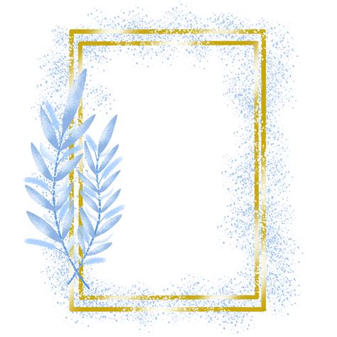 Elegante Marco Dorado Rectangular Con Hoja Azul Suave De Acuarela Para
