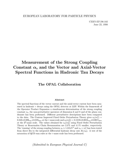 Pdf Measurement Of The Strong Coupling Constant Alphas And The Vector And Axial Vector