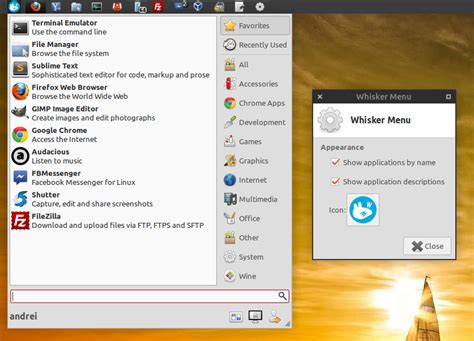 Whisker Menu Fast Application Launcher Featuring Search Function For
